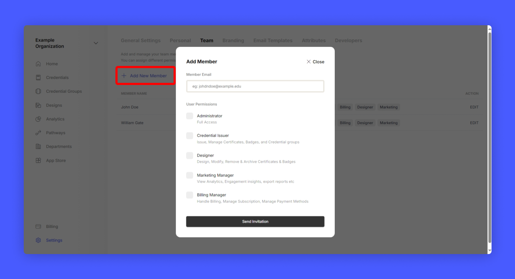 Team Management | Hyperstack - Smart Digital Certificates & Badges